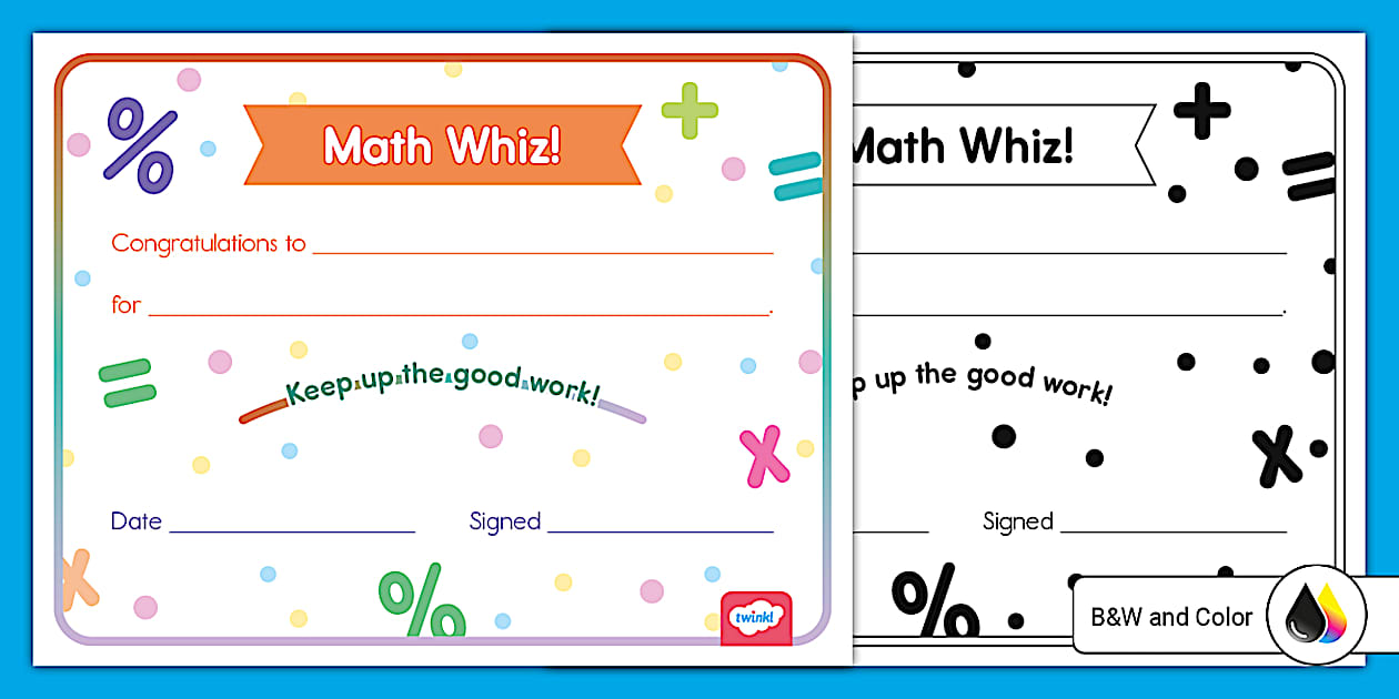 Celebrate your math students with this Math Whiz Certificate!