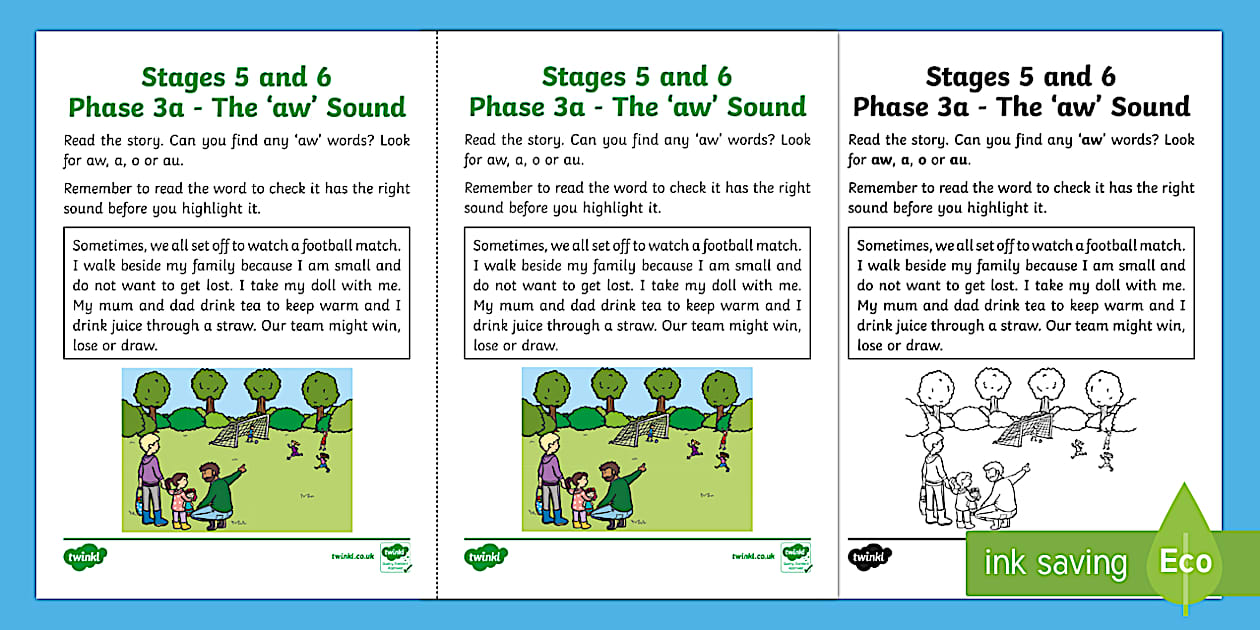 Northern Ireland Linguistic Phonics Stage 5 and 6 Phase 3a, 'aw' Sound