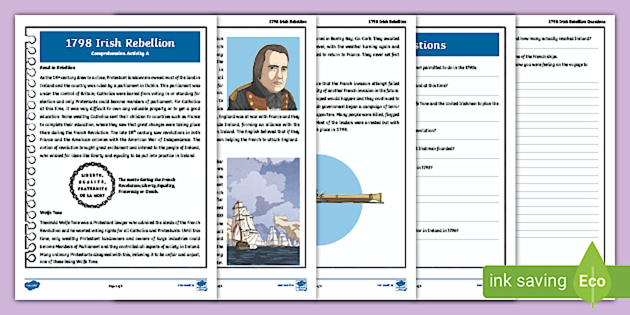 1798 Irish Rebellion Comprehension Activity A - Twinkl
