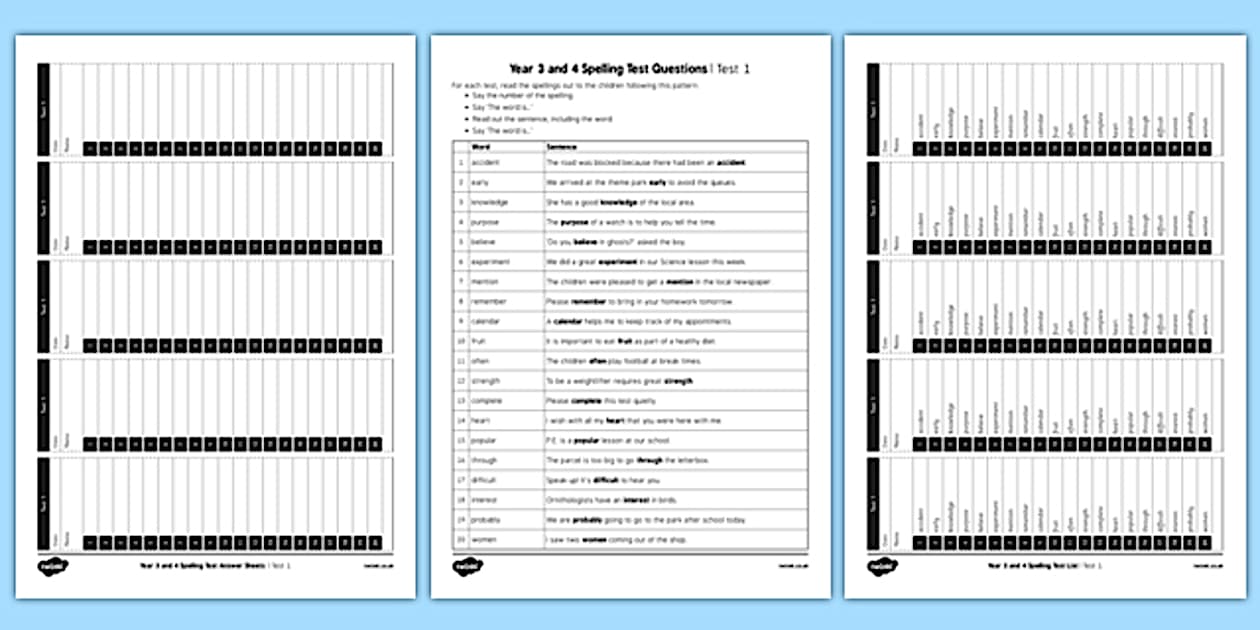 KS2 Spelling Test Practice Pack Year 3 and Year 4 - Twinkl