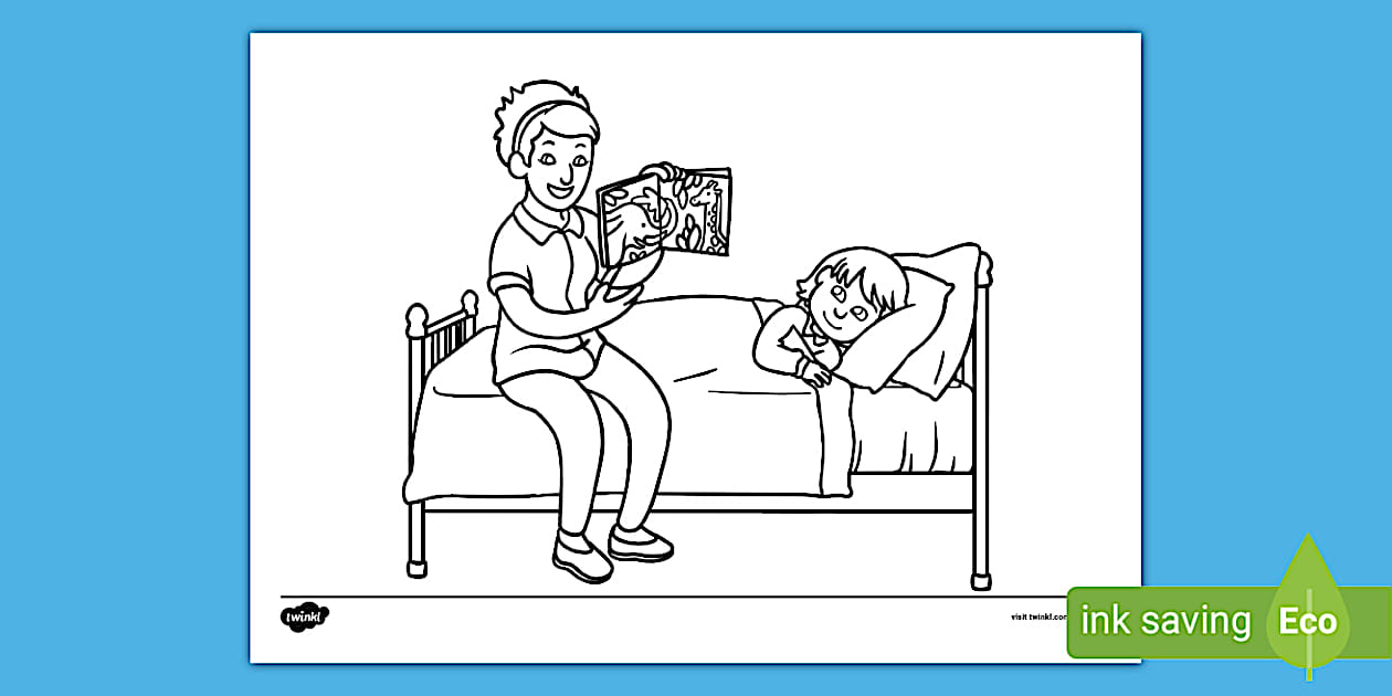 Bedtime Story Colouring Page (teacher made) - Twinkl