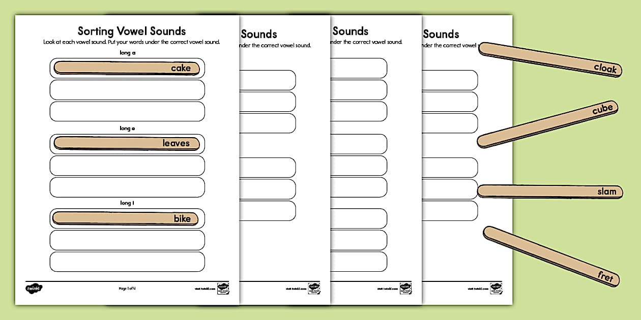 Craft Stick Sorting Vowel Sounds Activity (teacher made)