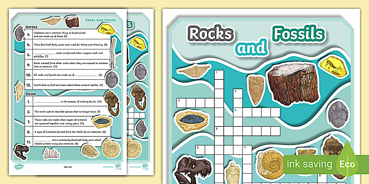 Rocks and Fossils Crossword - KS2 (teacher made) - Twinkl