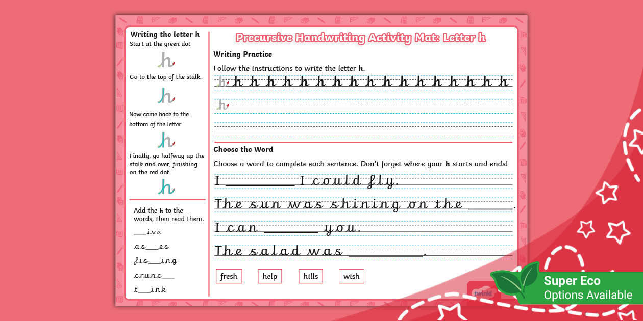 Letter H Precursive Handwriting Sheet | Letter Formation