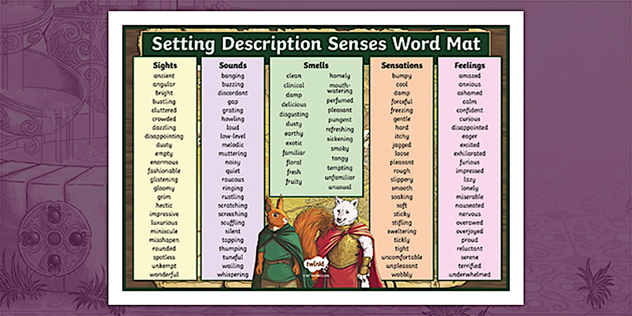 Cursive Setting Description Senses Word Mat - Twinkl