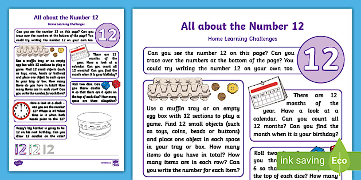 👉 EYFS Maths: All about the Number 12 Home Learning Challenges