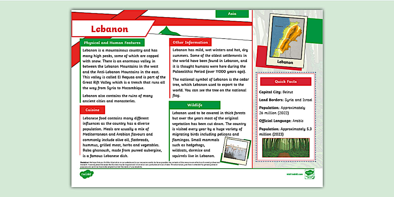 Lebanon Fact File - KS2 - Geography - Asia - Countries