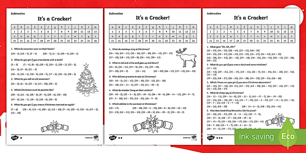 Lower Ability KS1 Subtraction Christmas Jokes Activity