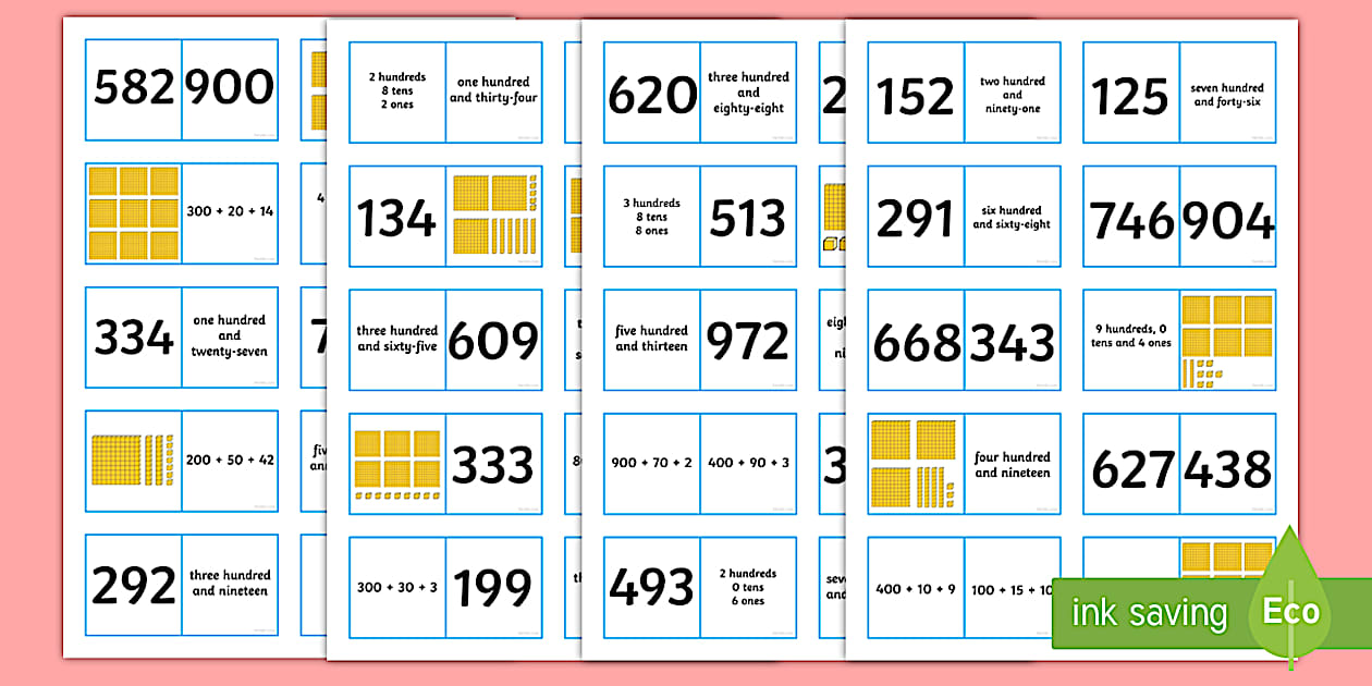Hundreds, Tens and Ones Place Value Dominoes (teacher made)