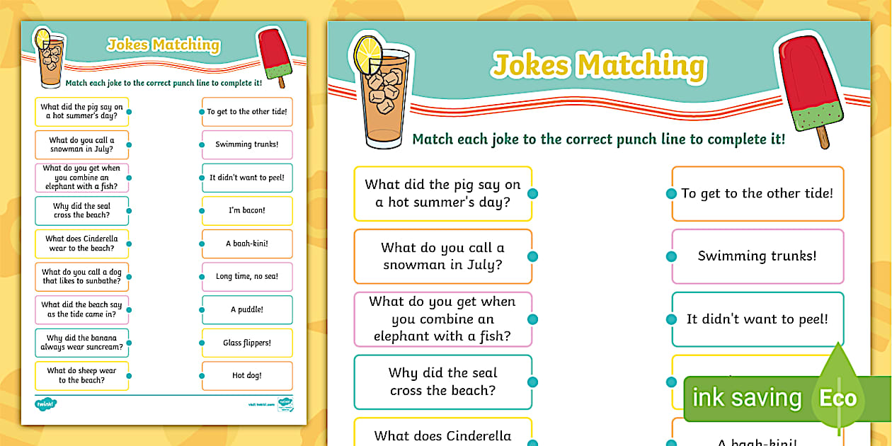 Summer-Themed Jokes Matching Worksheet (teacher made)