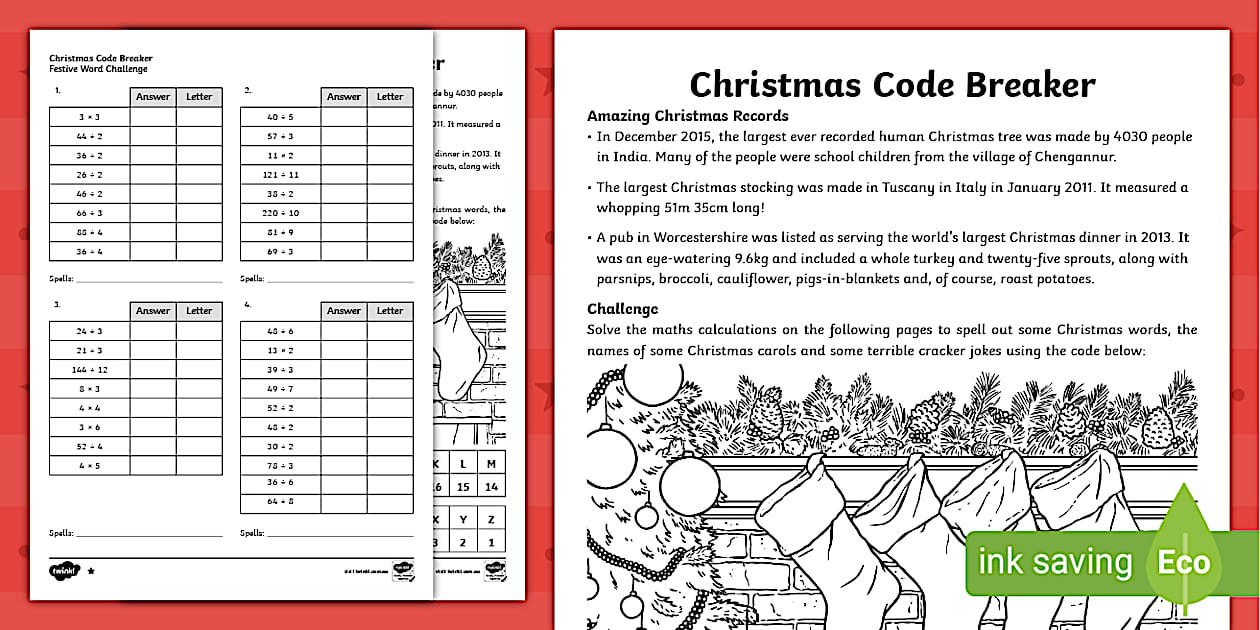 Maths Christmas Codebreaker Differentiated Worksheets