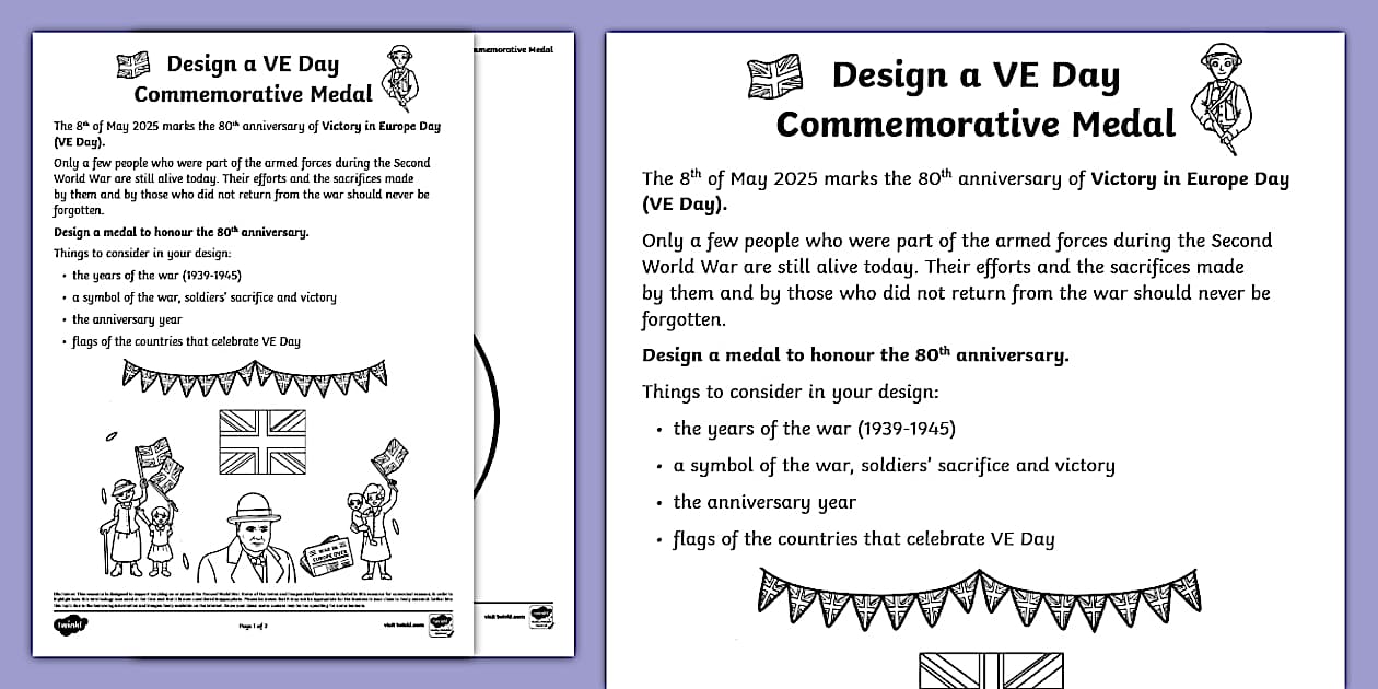 Design a VE Day Commemorative Medal Activity Sheet - Twinkl