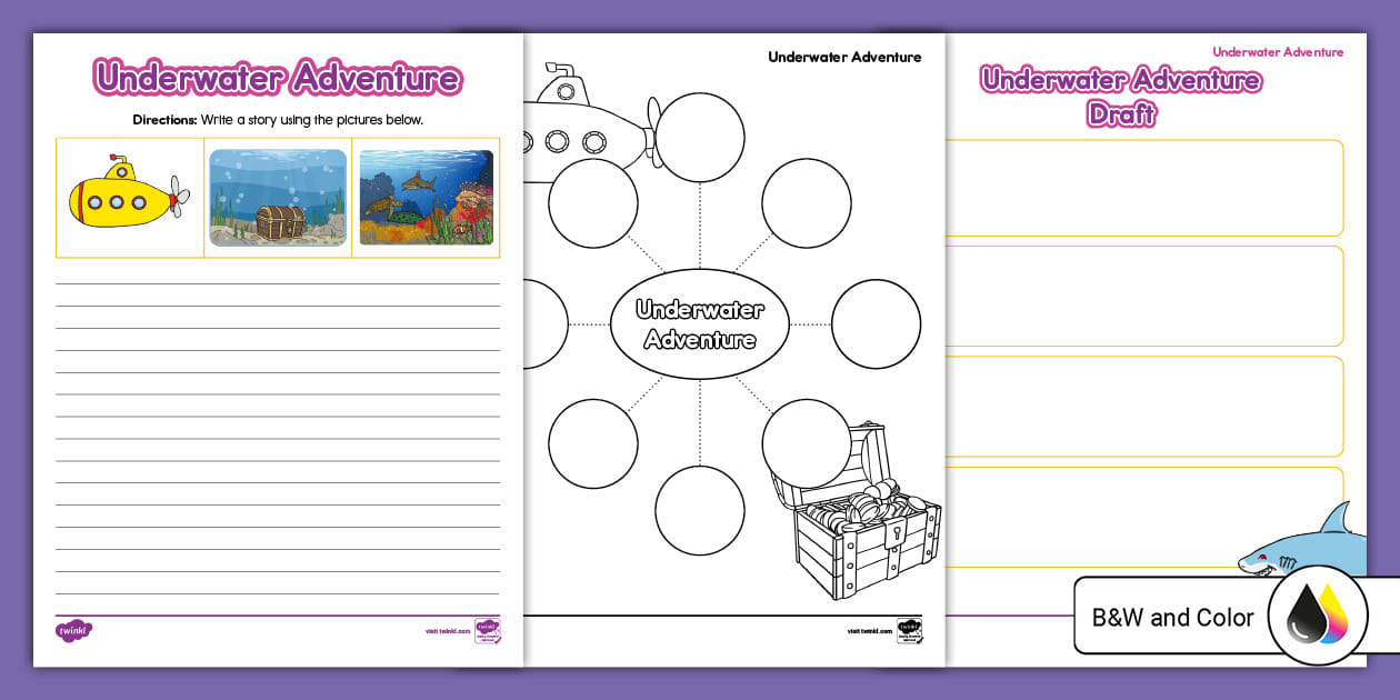 First Grade Underwater Adventure Write a Story Worksheet