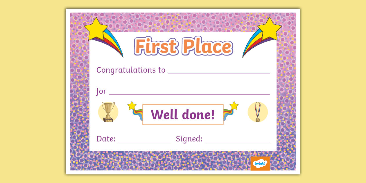 First Place Certificate Student Award (teacher made)