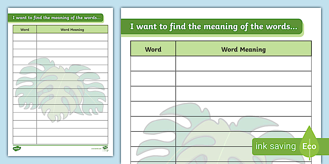 Jungle Themed Word Meanings Sheet (Hecho por educadores)