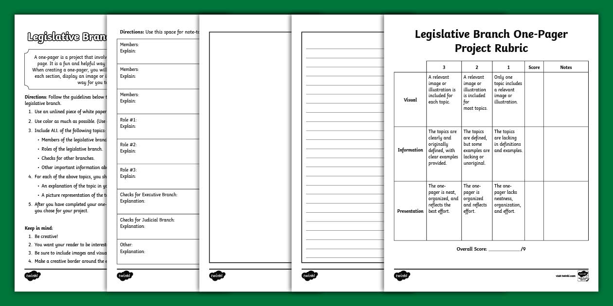 Legislative Branch One-Pager Project for 6th-8th Grade