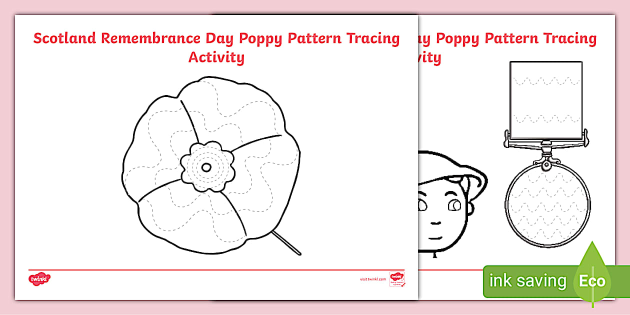 Scotland Remembrance Day Poppy Pattern Tracing Activity
