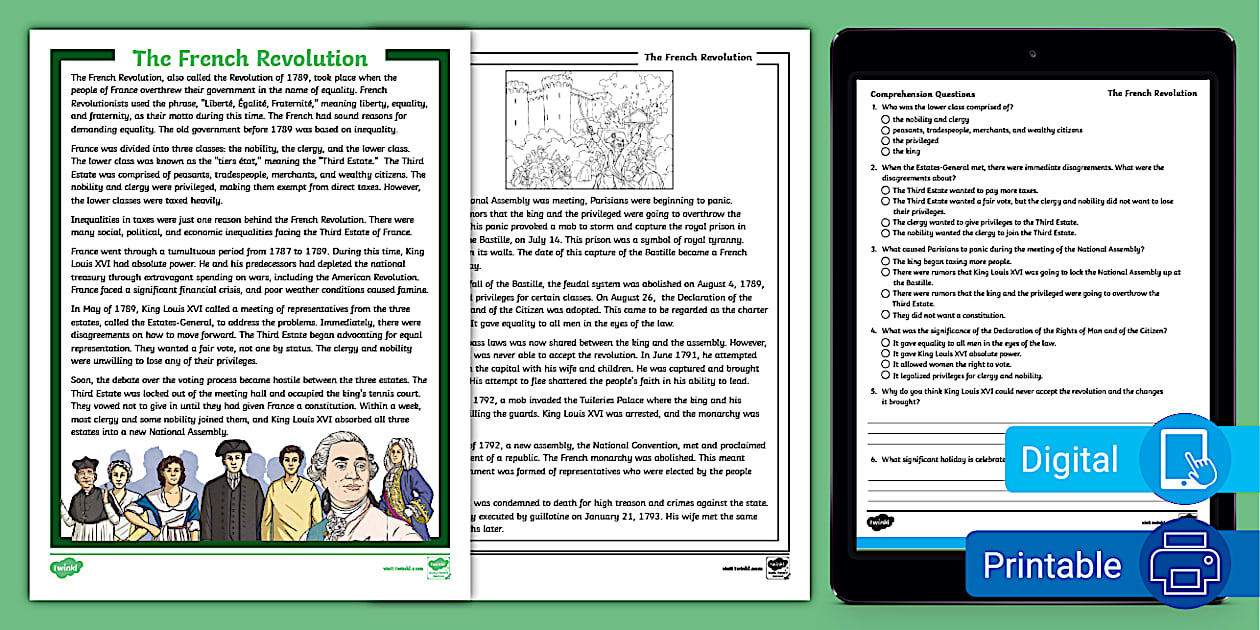French Revolution Reading Comprehension | Sixth Grade