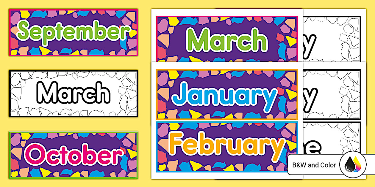 Bright Terrazzo Theme Months Bulletin Board Labels - Twinkl