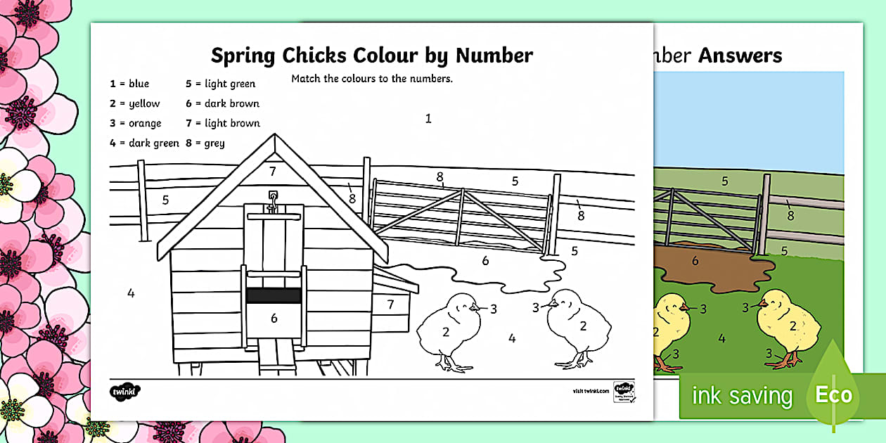 Springtime Chicks Colour by Number (teacher made) - Twinkl