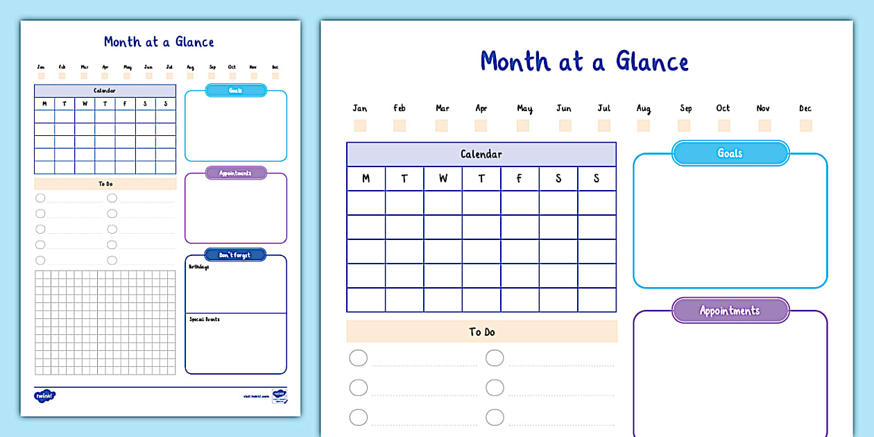 Month at a Glance Planner Template ELC (Teacher-Made)