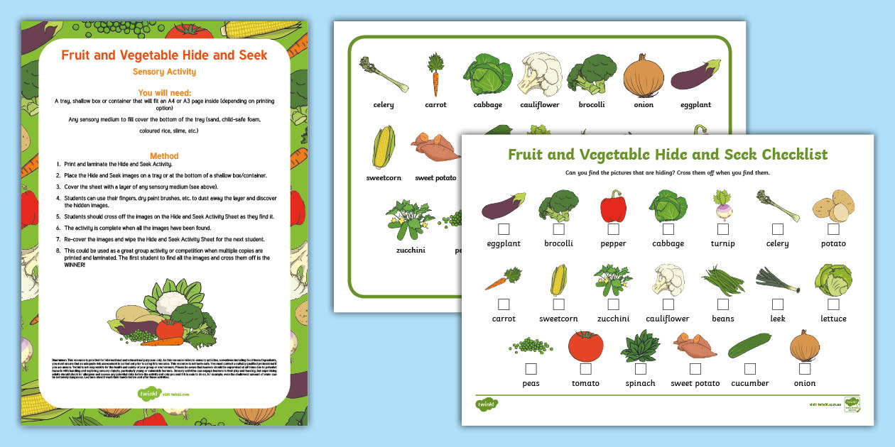 Vegetables 'Hide and Seek' Sensory Activity (teacher made)