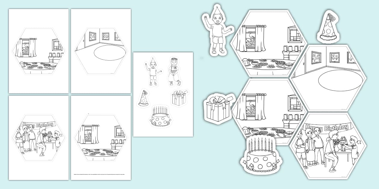 Birthday Hexagon Display Colouring Activity (teacher made)