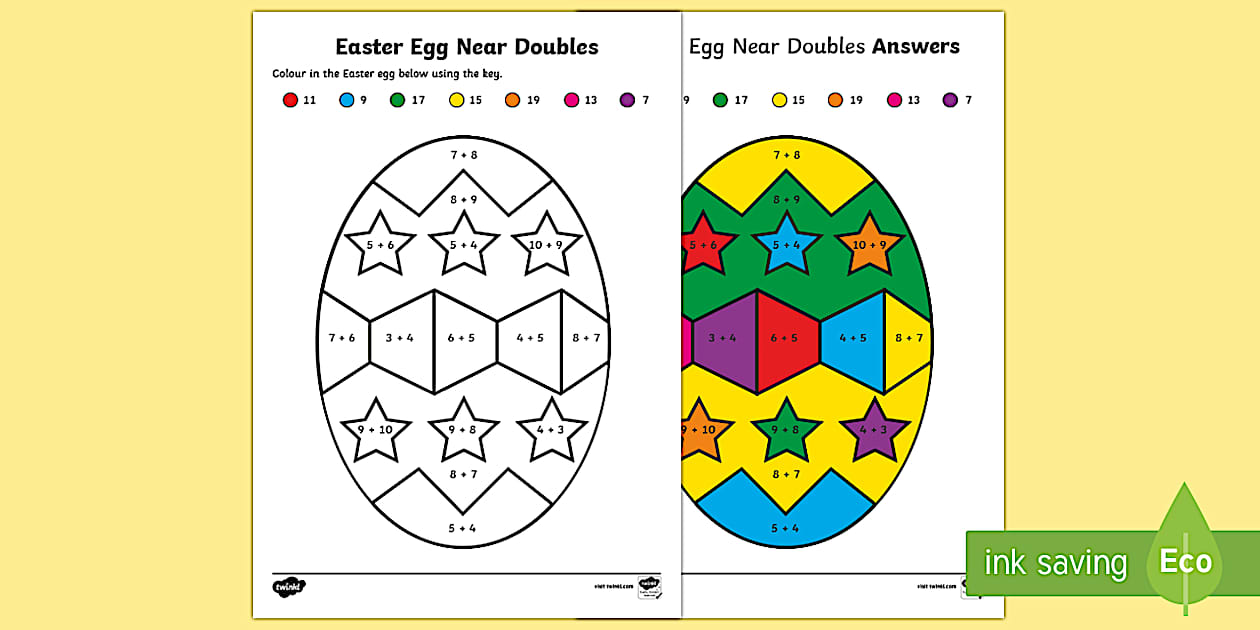 Easter Egg Near Doubles Colour by Number (teacher made)