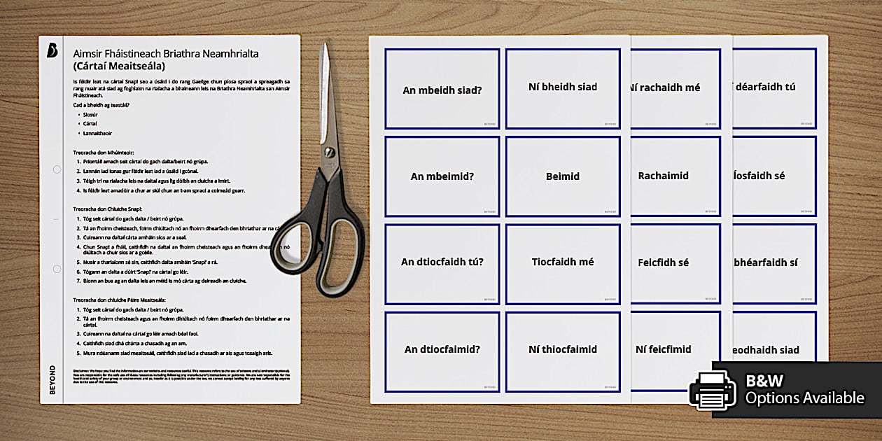 Aimsir Fháistineach Briathra Neamhrialta (Cártaí Meaitseála)