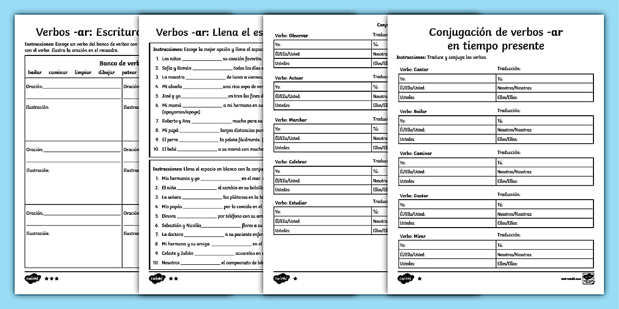 Spanish Verb Conjugation Practice Worksheets PDF | Twinkl US