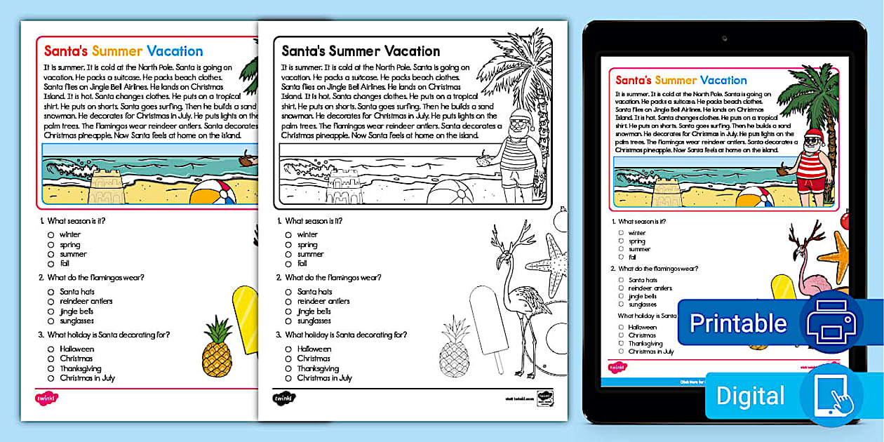 Santa's Summer Vacation Comprehension Worksheet | Twinkl USA