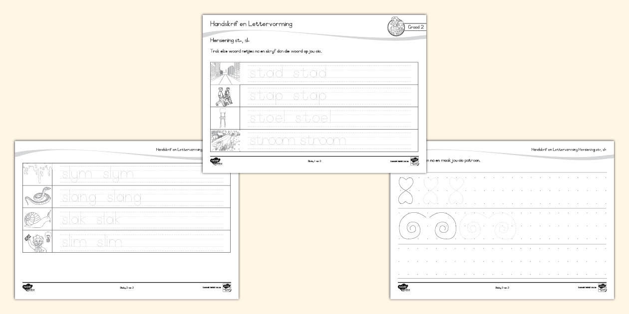 Graad 2 Klanke Handskrif en Lettervorming st- en sl-