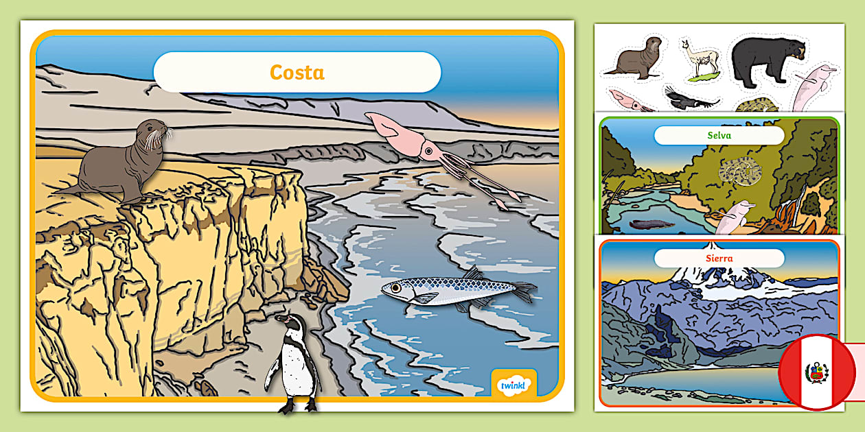 Actividad para cortar y pegar: Animales de las regiones Perú