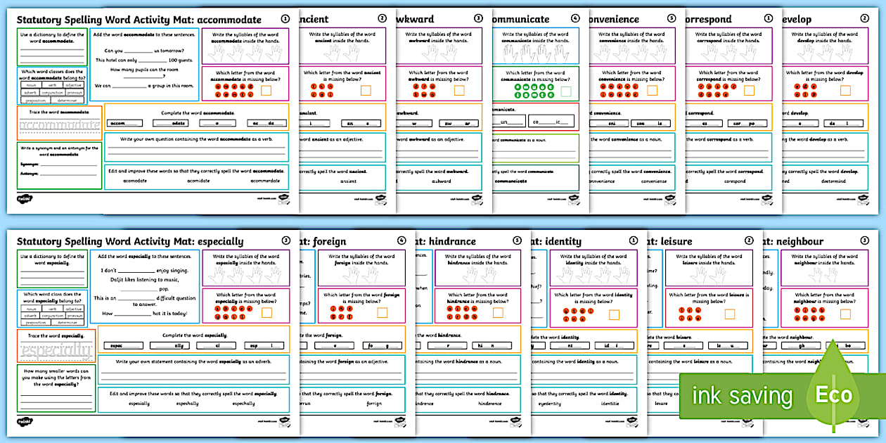 Year 5 and Year 6 Spelling Worksheets - Activity Mat Pack
