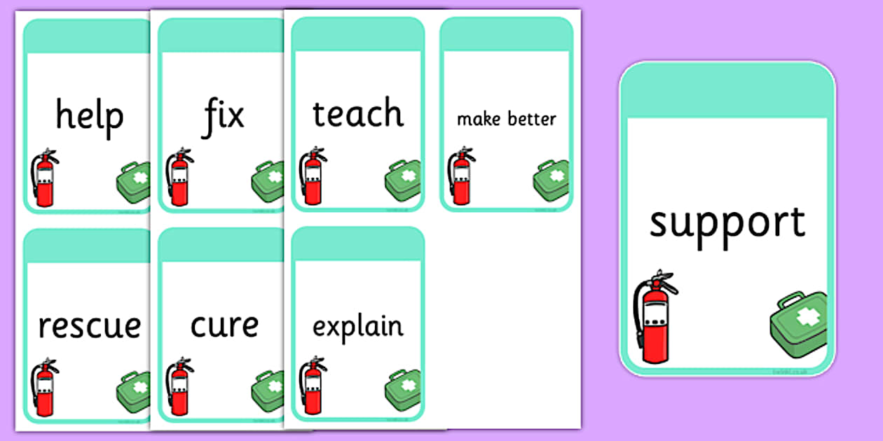 Precursive People Who Help Us Themed Verb Action Cards