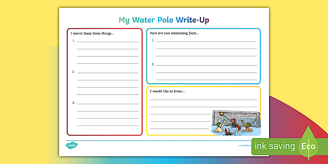 Water Polo Write Up Worksheet / Worksheet (Teacher-Made)