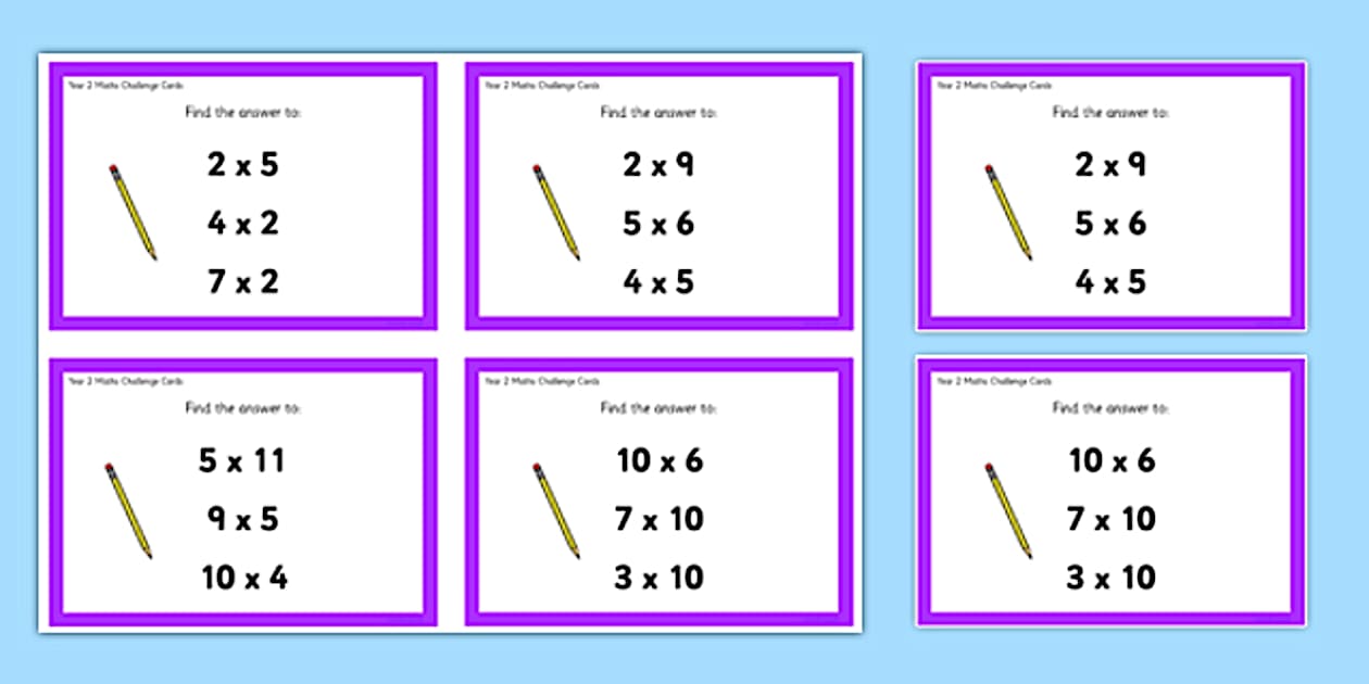 Black and White Year 2 Multiplication Challenge Cards