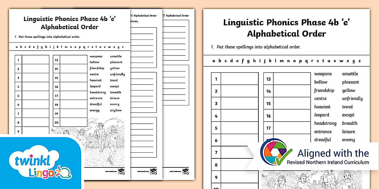Linguistic Phonics Phase 4b 'e' Alphabetical Order