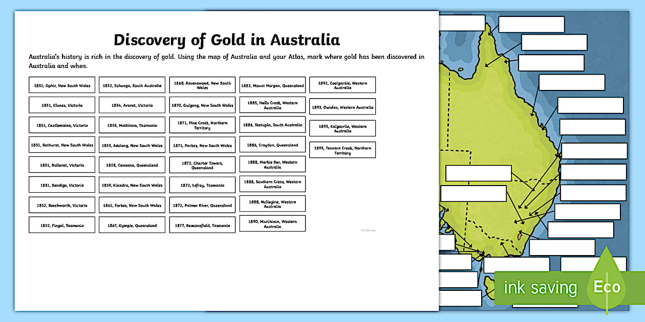 Australia Gold Rush Maps Activity Worksheet | Twinkl