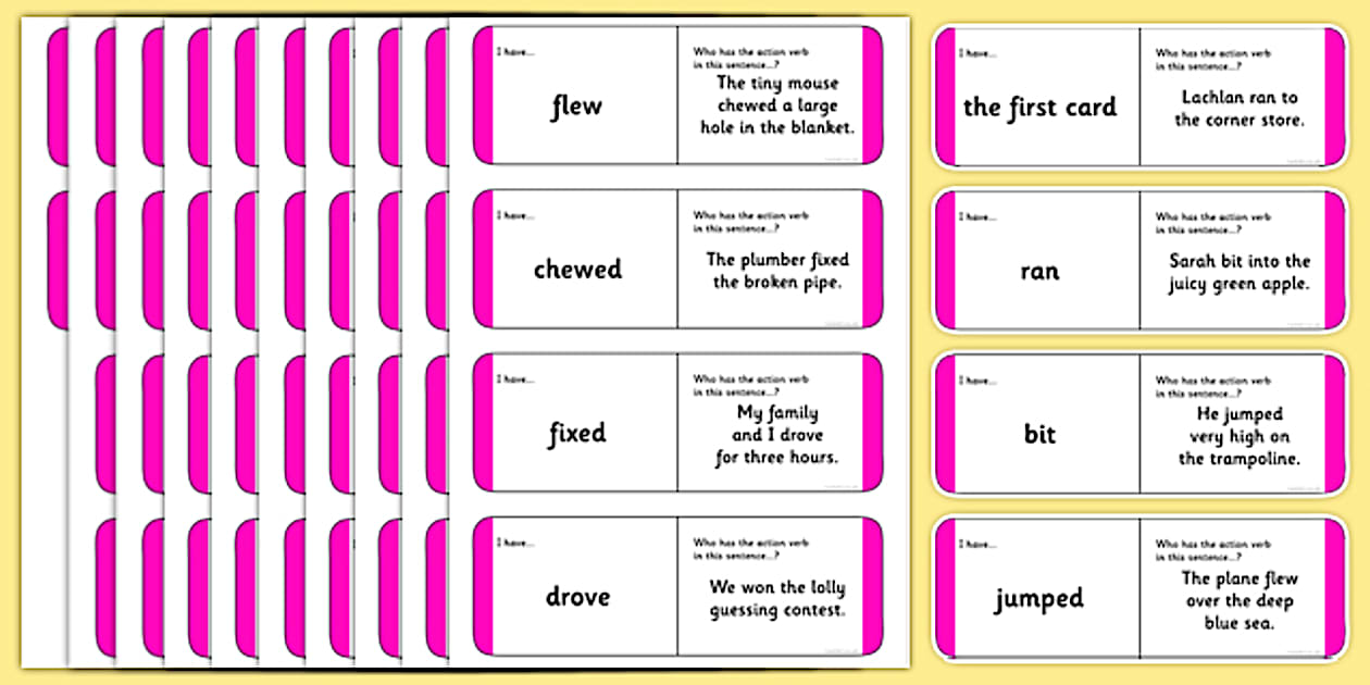 Action Verb Loop Cards - I Have/Who Has Grammar Game