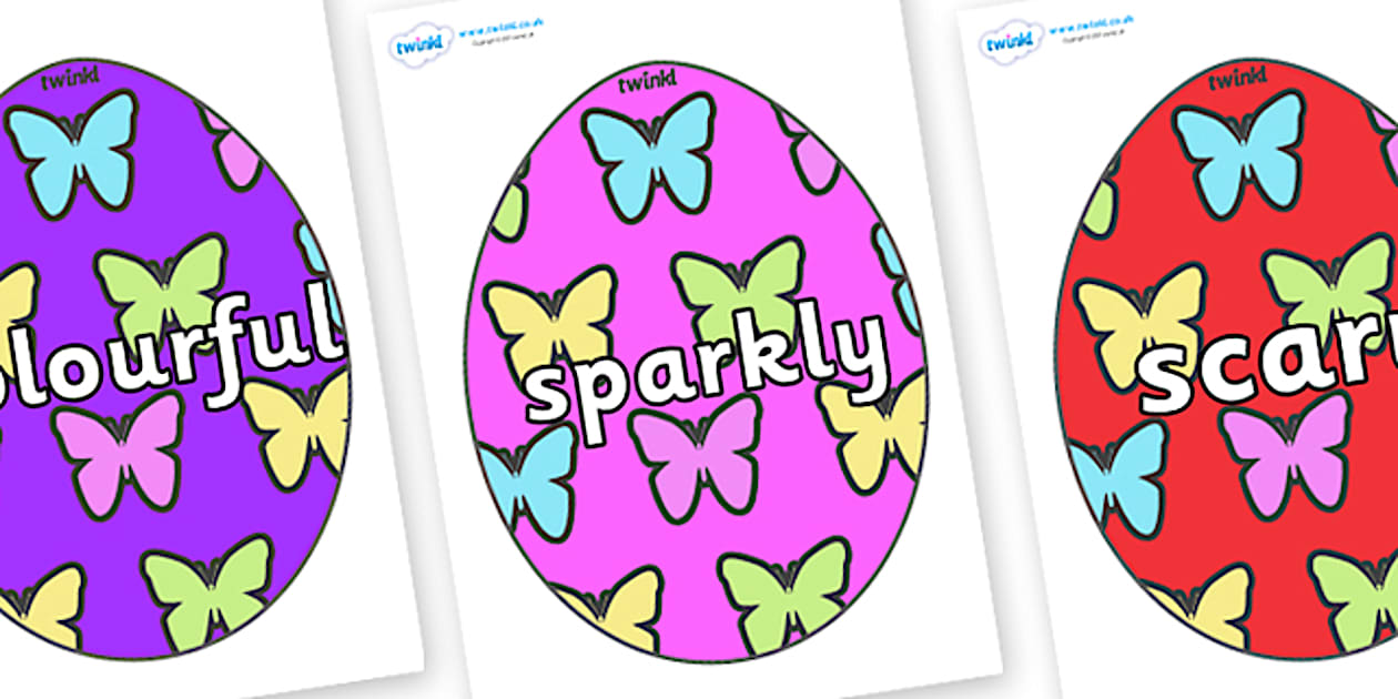 Cursive Wow Words on Easter Eggs (Butterflies) - Twinkl