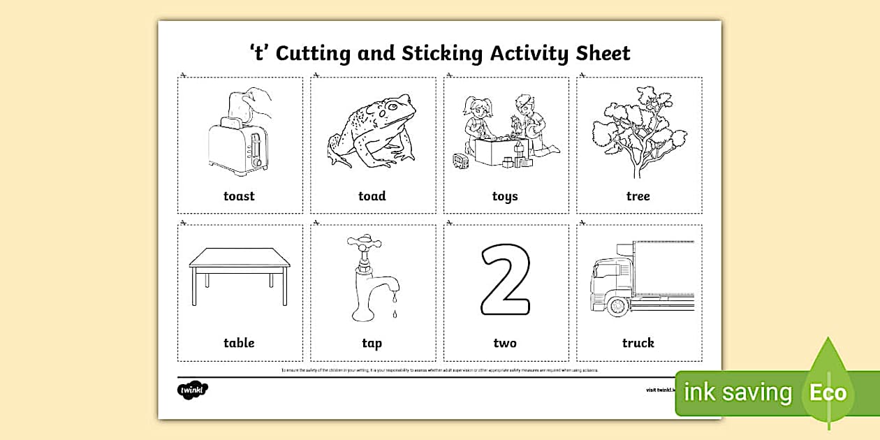 't' Cutting and Sticking Activity Sheet (teacher made)