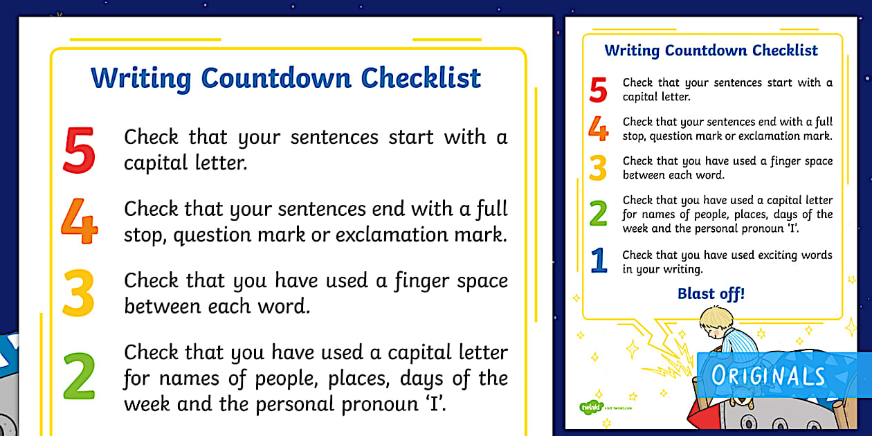 Year 1 Space-Themed Writing Countdown Checklist - Twinkl