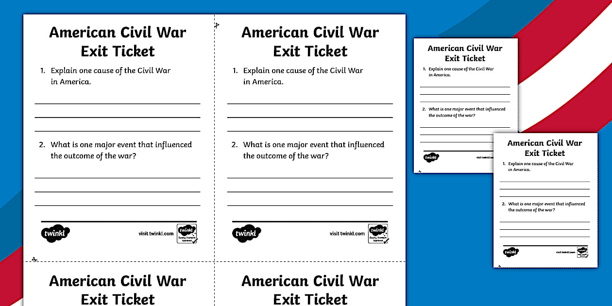 American Civil War Exit Ticket for 6th-8th Grade - Twinkl