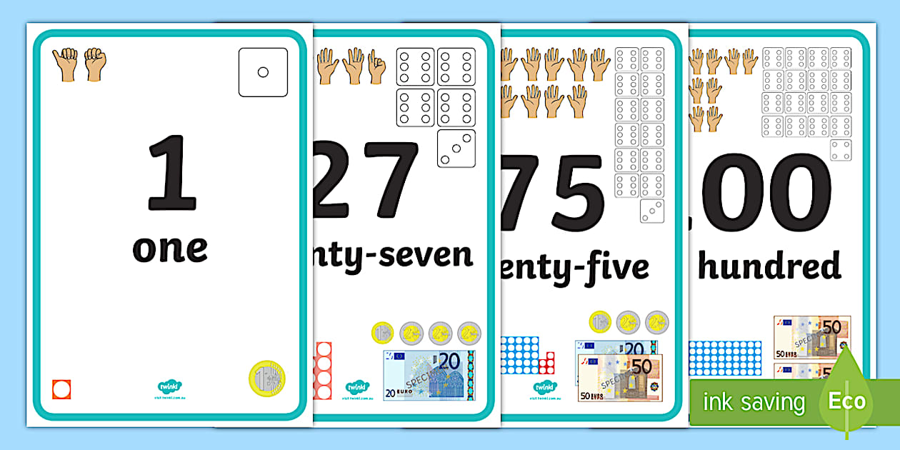 Visual Number Line Posters 1 to 100 Euros (teacher made)