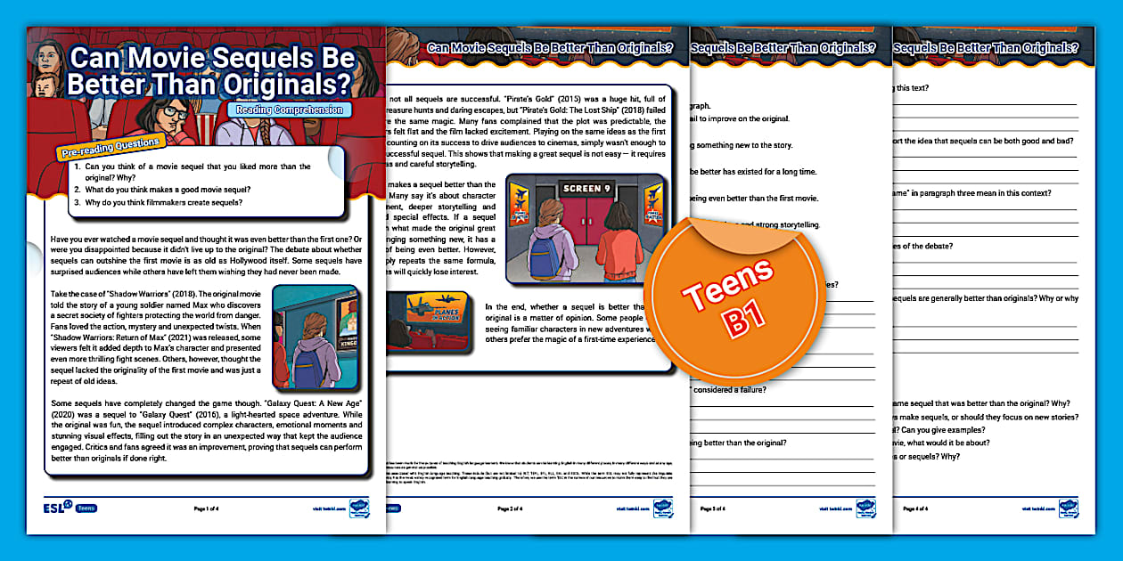 ESL Reading: Film Sequels for Teens (B1) - Twinkl
