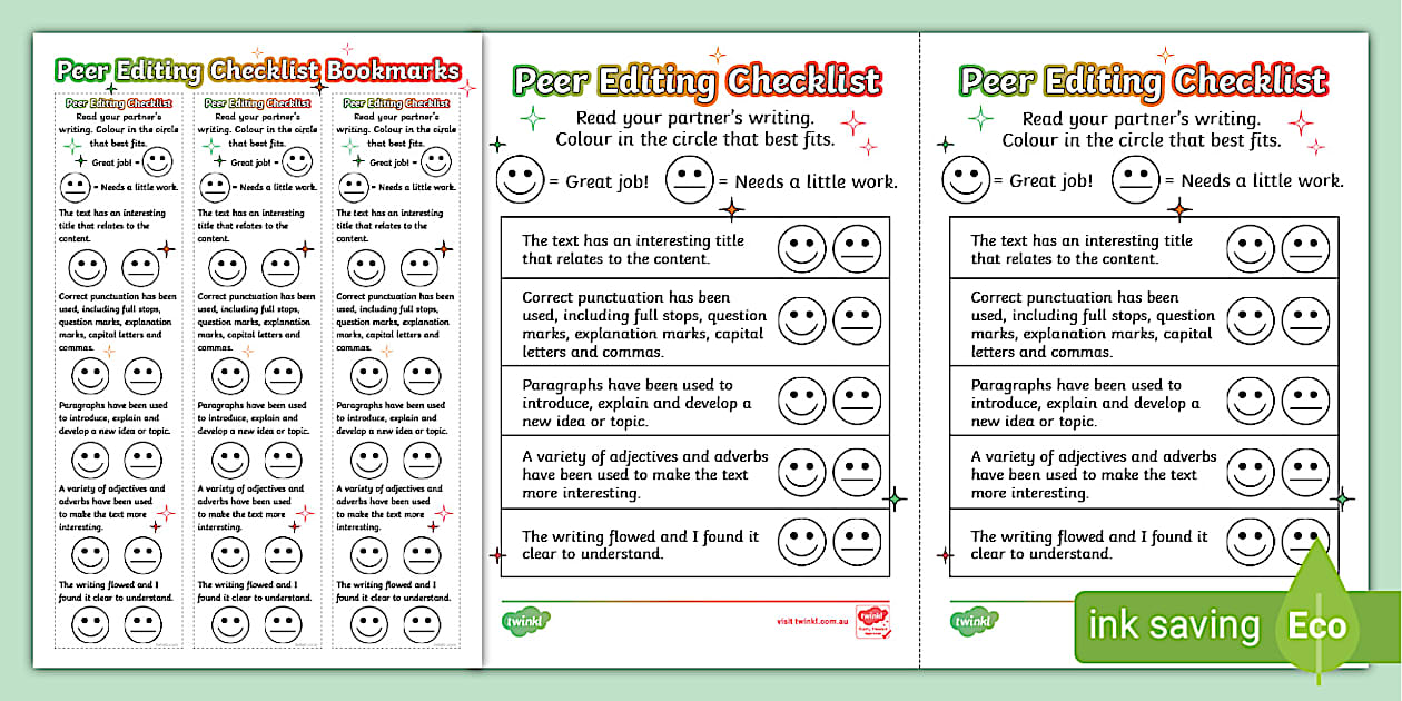 Peer Editing Checklist 3-6 (Teacher-Made) - Twinkl