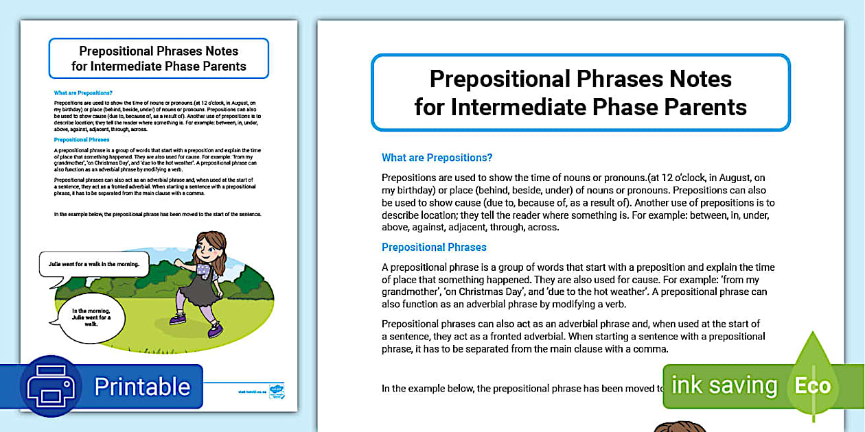 Prepositional Phrase Definition For Parents (teacher made)