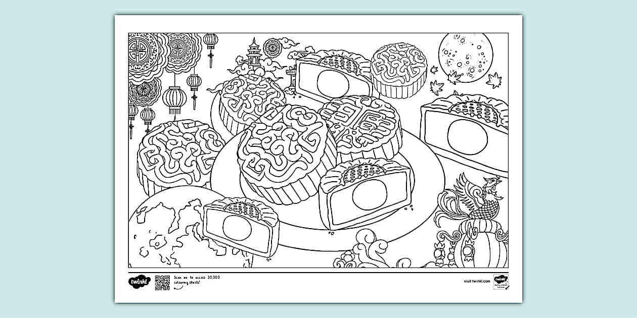 Mooncake Doodles Colouring Page (teacher made) - Twinkl