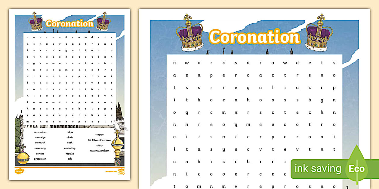 KS2 Coronation Word Search - Royal Events (teacher made)